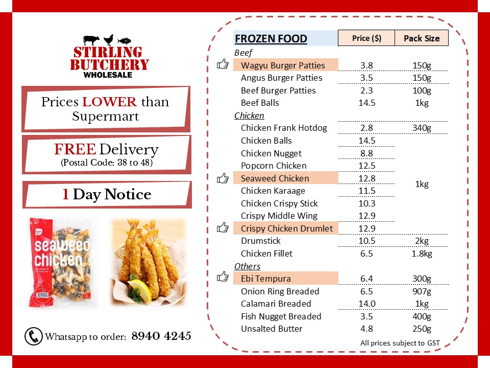 Stirling Butchery Price Menu
